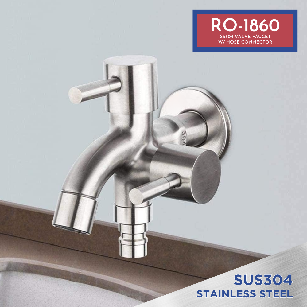RO-1860 Rosco Pemium Stainless Steel Valve Faucet w/ Hose Connector, S ...