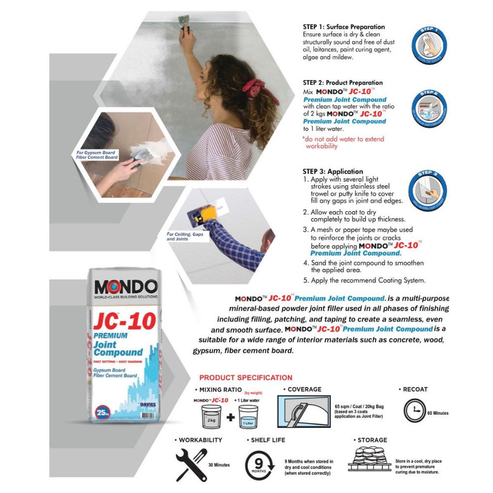 Mondo Premium Joint Compound Powder (JC™-10) 20kg – Evercoat Painting ...